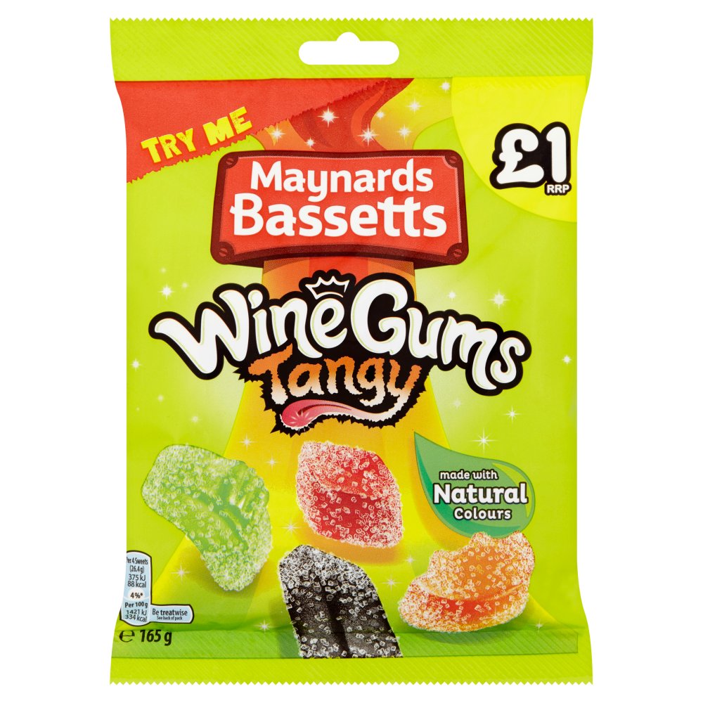 Maynards Bassetts Wine Gums Tangy £1 Sweets Bag 165gX 12 X 1 – Belito