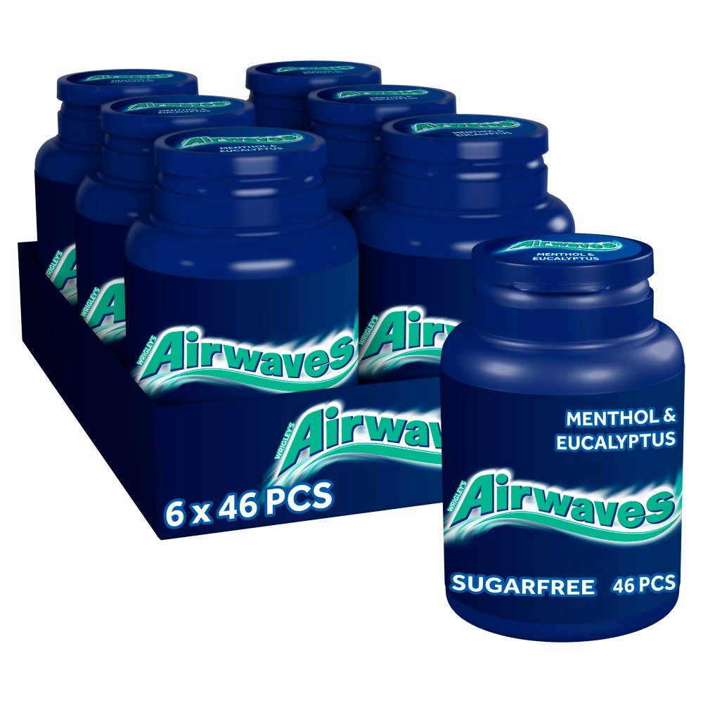 Airwaves Menthol & Eucalyptus Sugar Free Chewing Gum Bottle 46 Pieces X ...