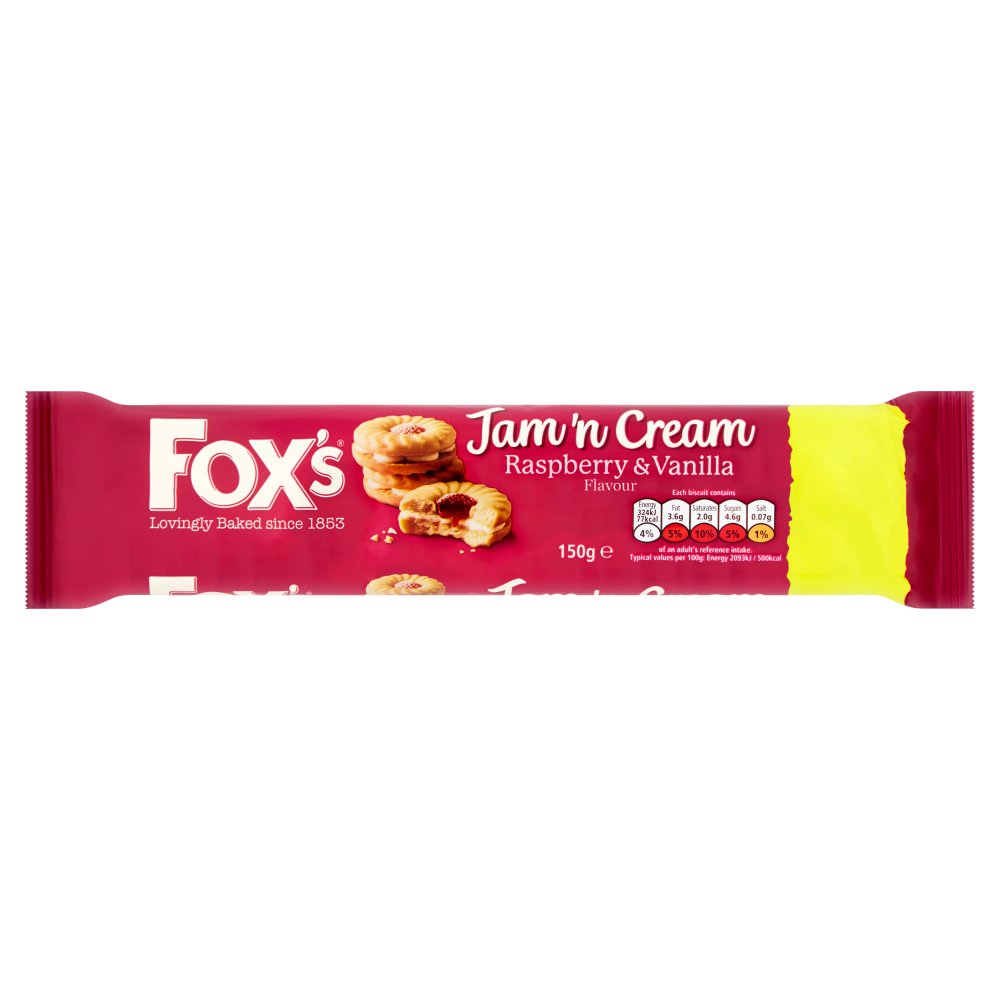 FoX’s Jam ‘n Cream Raspberry & Vanilla Flavour 150g X 12 X 1 – Belito