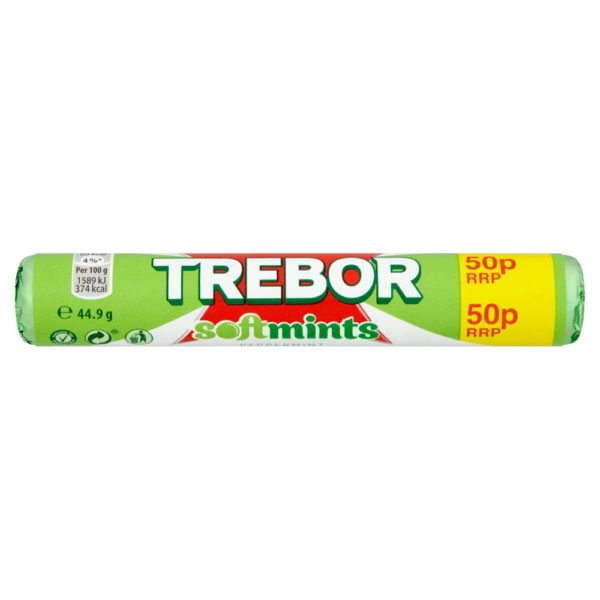 Trebor Softmints Peppermint 50p Mints Roll 44.9g Sgl X 40 X 1 – Belito
